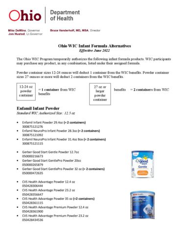 Ohio WIC Infant Formula Options | Toledo Lucas County Health Department