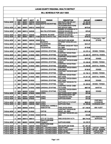 01 June bill schedule to the BD | Toledo Lucas County Health Department